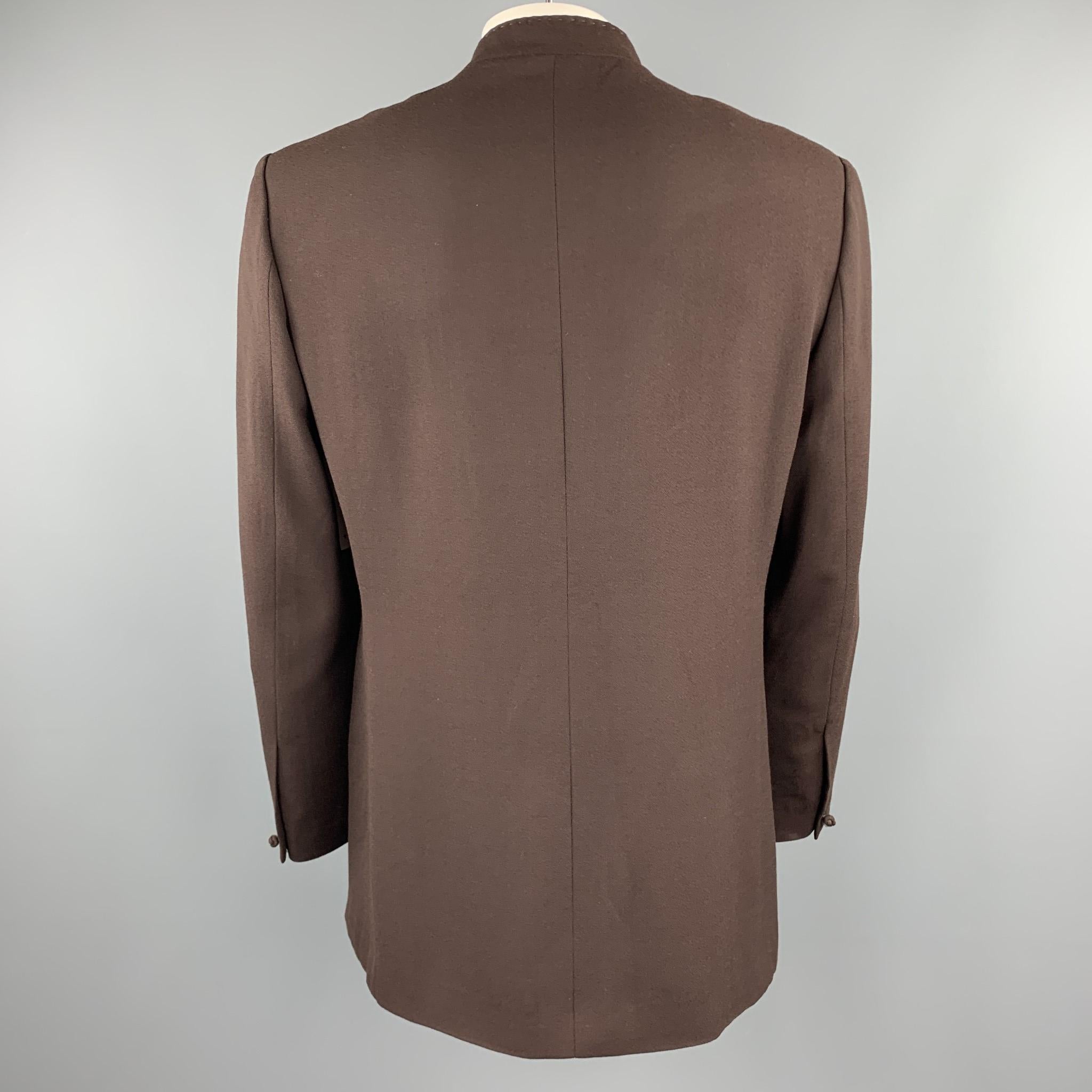 Custom Made Vintage Size 42 Brown Wool Mandarin Collar Jacket at ...