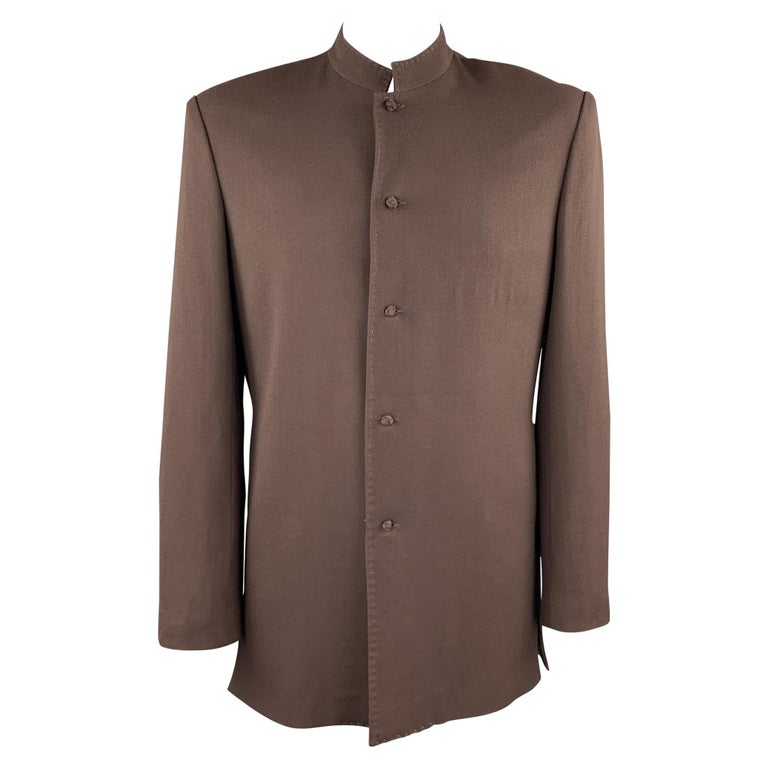 Custom Made Vintage Size 42 Brown Wool Mandarin Collar Jacket For Sale ...