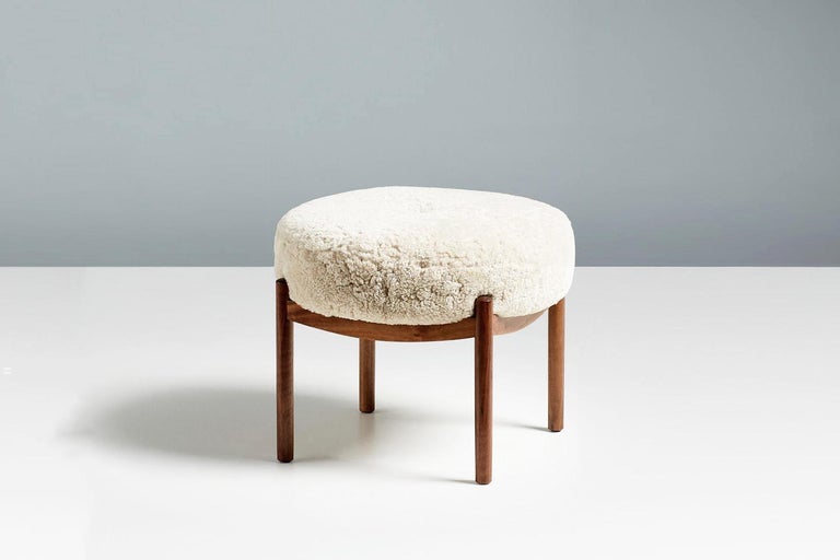 Custom Made Walnut and Sheepskin Ottoman For Sale at 1stDibs