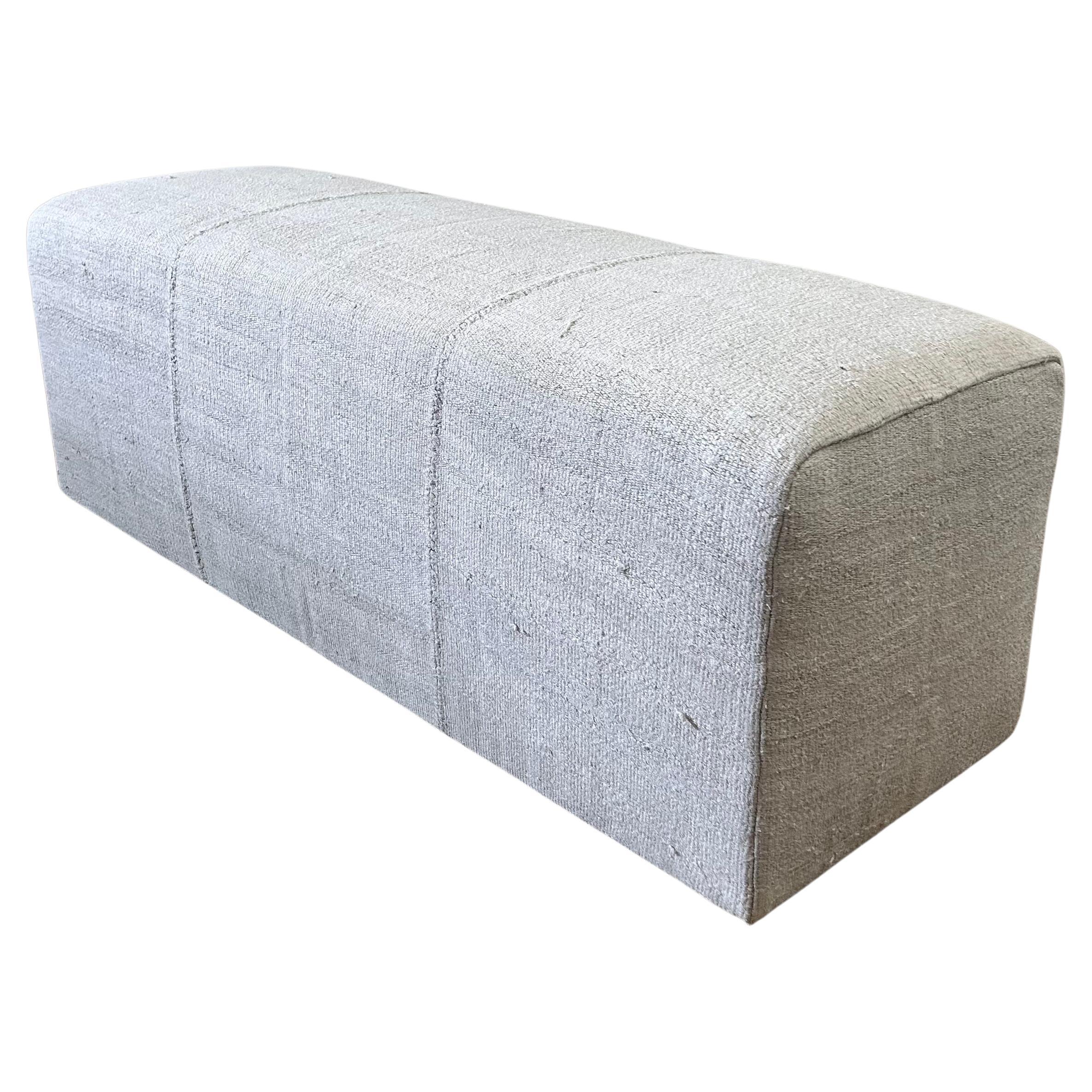 Custom Made Cube Ottoman with Natural Grainsack Style Upholstery at 1stDibs