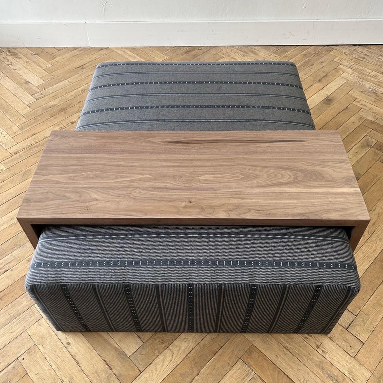 Custom Made Wool and Jute Cube Ottoman with Walnut Waterfall Style ...