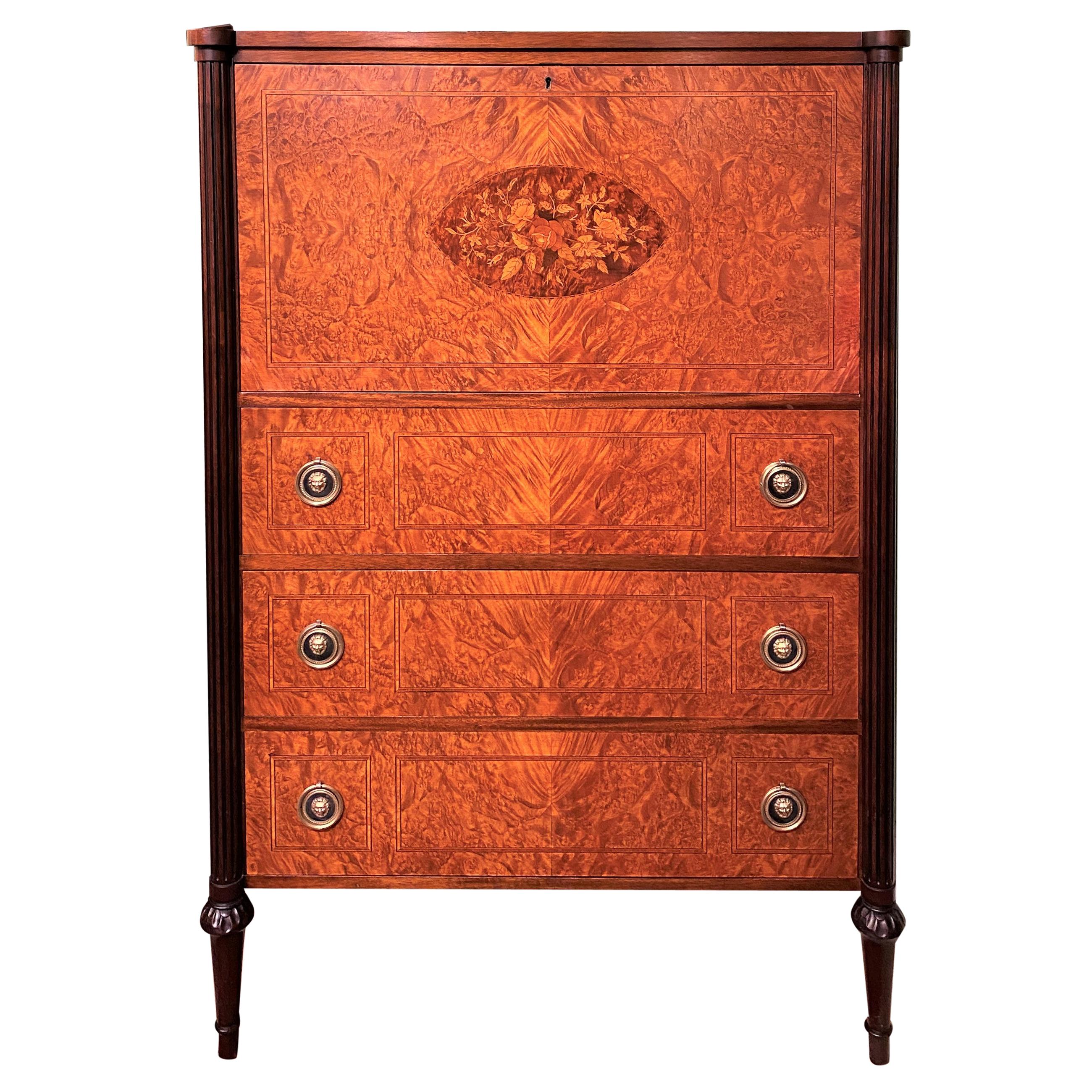 Joseph Gerte Boston MA Custom Mahogany and Burled Walnut Corner Cabinet ...
