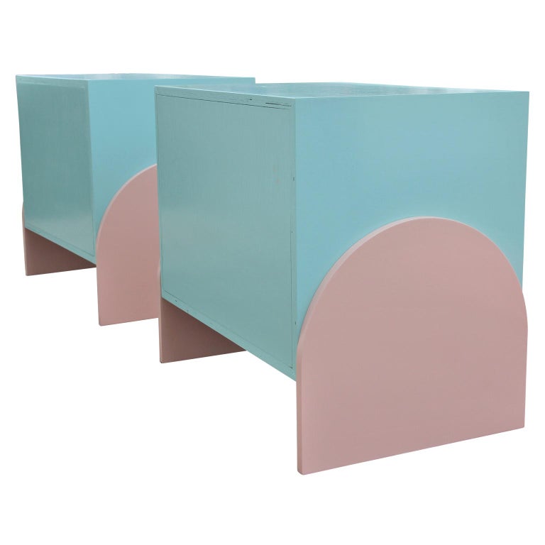 Custom Post-Modern Light Blue and Pink Night Stands at 1stDibs