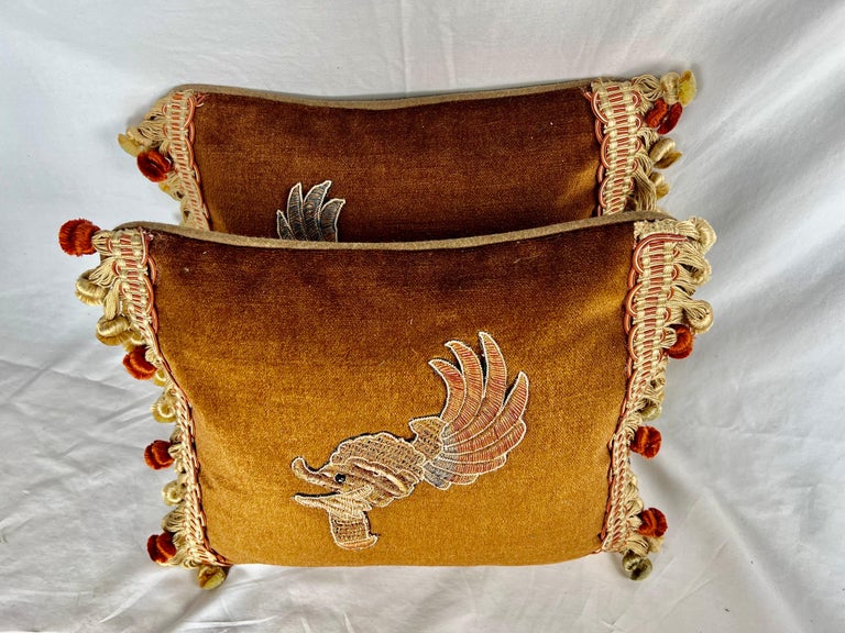 Custom Metallic Embroidered Velvet Pillows For Sale at 1stDibs