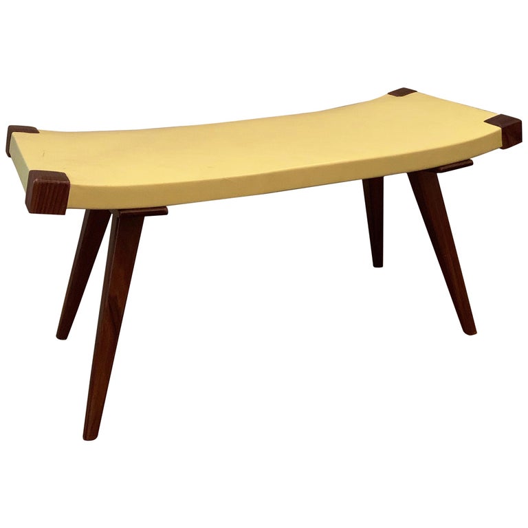 Custom Mid-Century Modern Style Leather Bench at 1stDibs