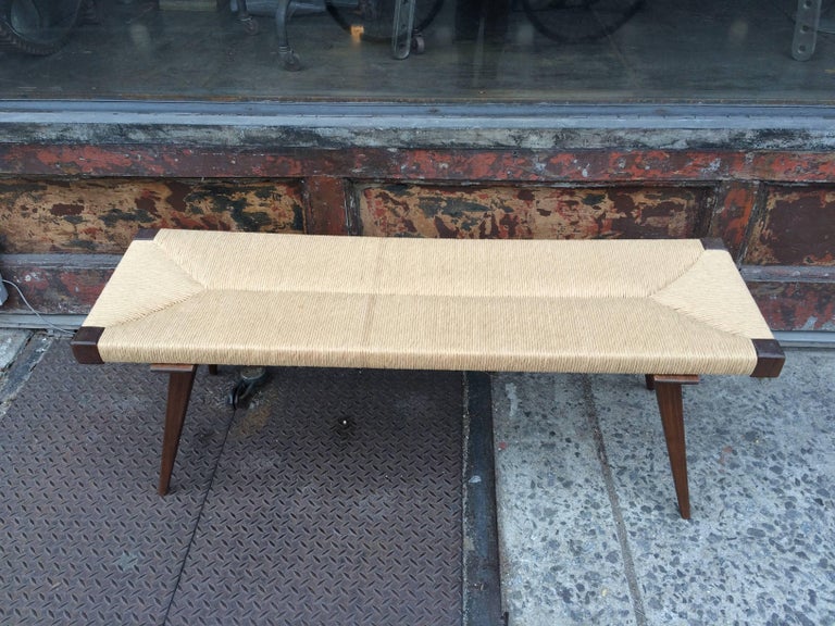 Custom Midcentury Style Modern Woven Rush Benches For Sale at 1stDibs