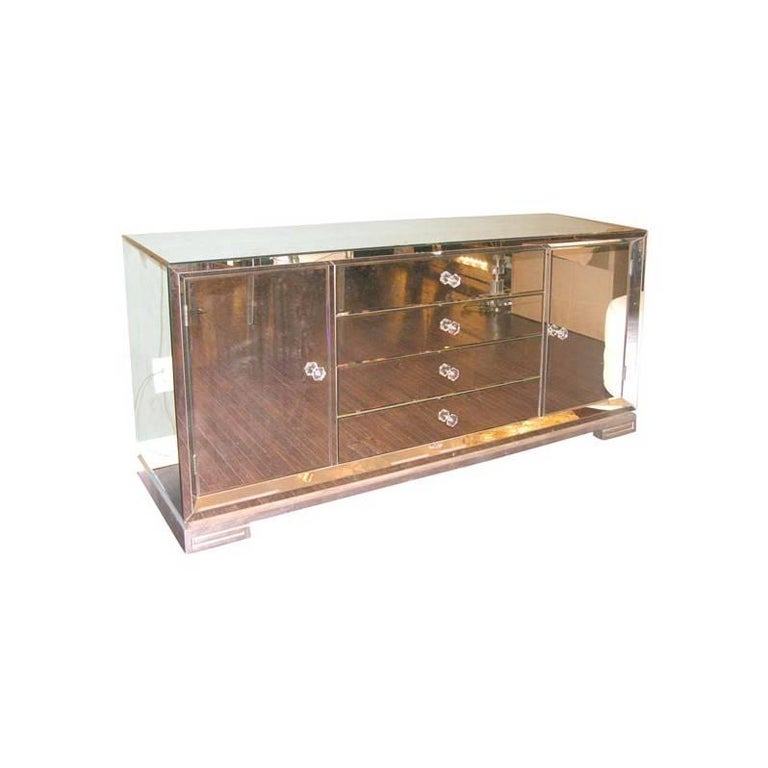 Custom Mirrored Greek Key Base Console For Sale at 1stDibs