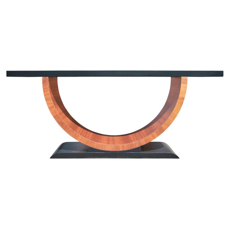 Custom Modern Art Deco Black and Natural Round Base Console / Sofa ...