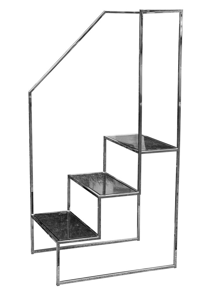 Custom Modern Chrome and Marble Library Ladder in the Style of Willy ...