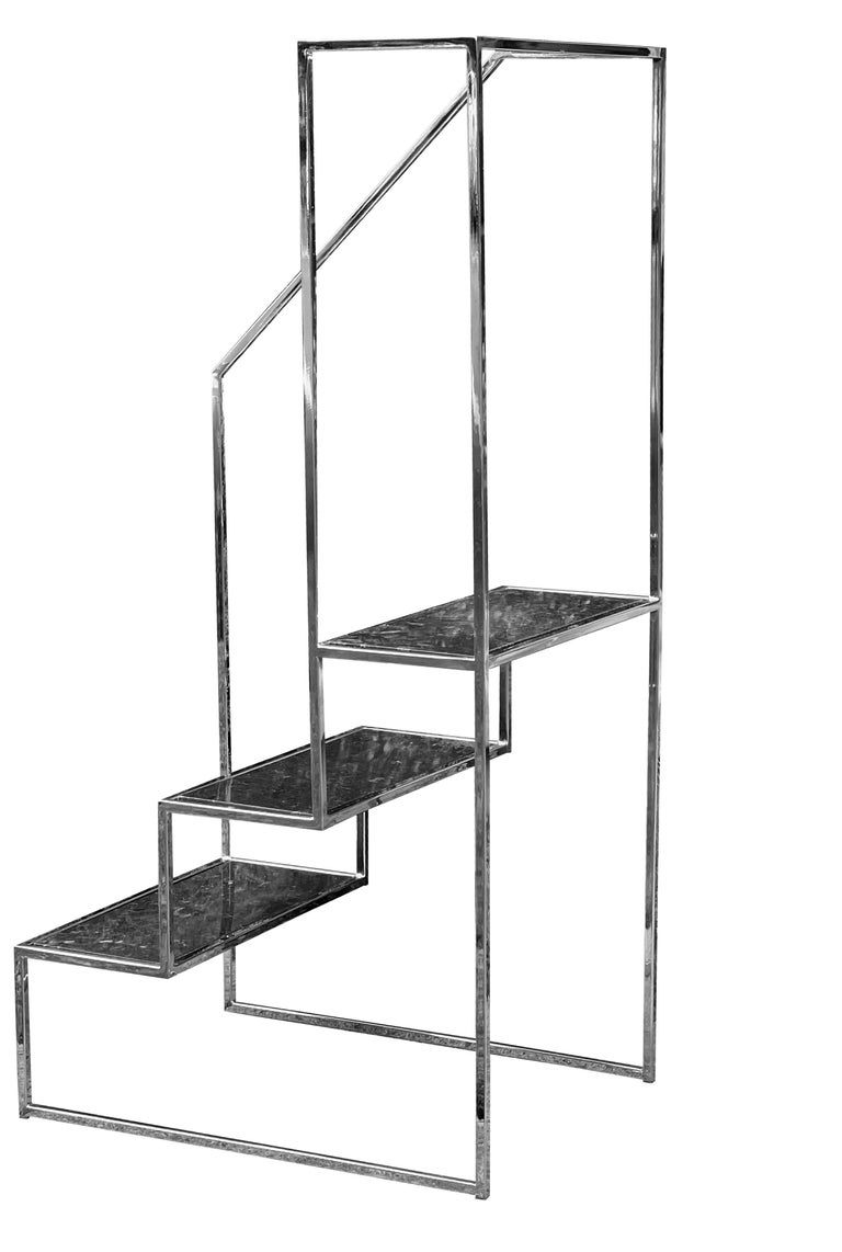 Custom Modern Chrome and Marble Library Ladder in the Style of Willy ...