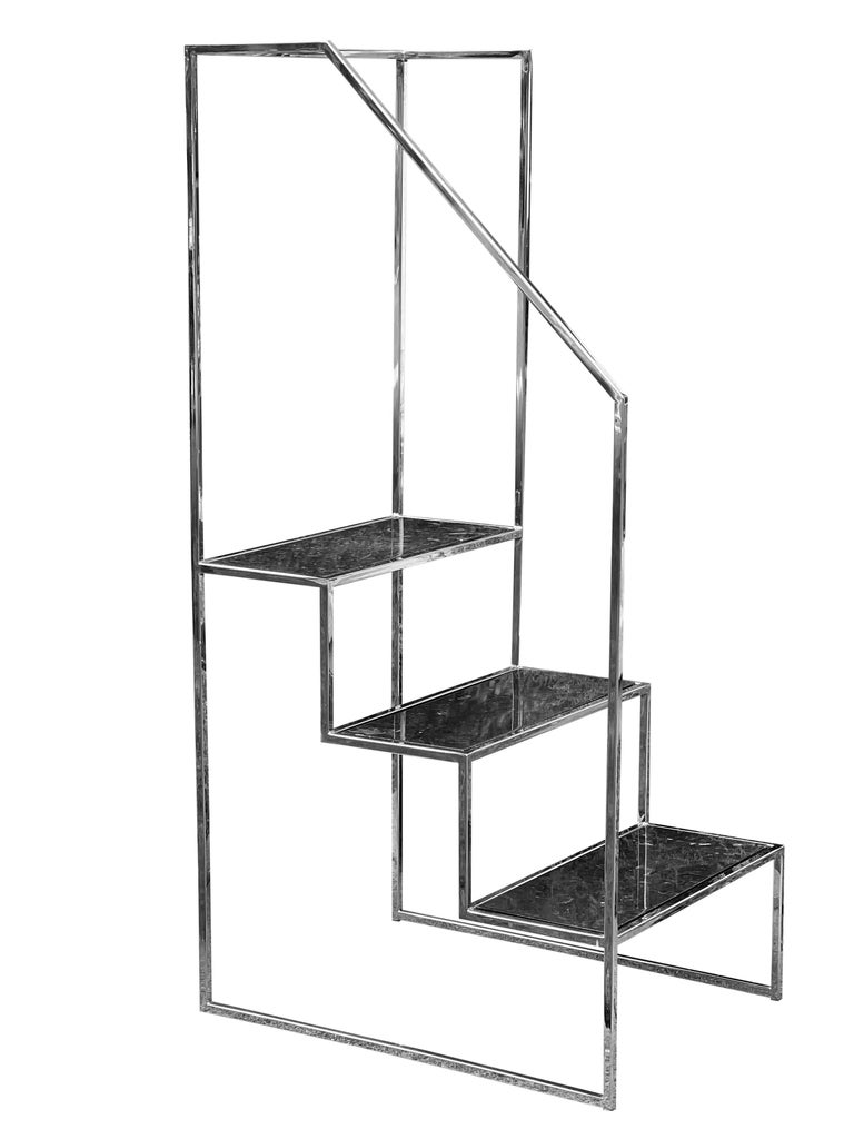 Custom Modern Chrome and Marble Library Ladder in the Style of Willy ...