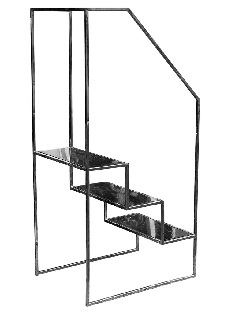 Custom Modern Chrome and Marble Library Ladder in the Style of Willy ...