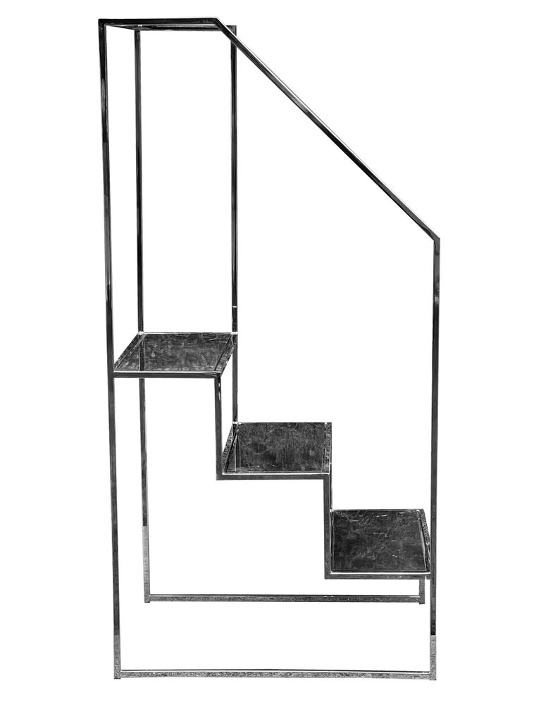 Custom Modern Chrome and Marble Library Ladder in the Style of Willy ...
