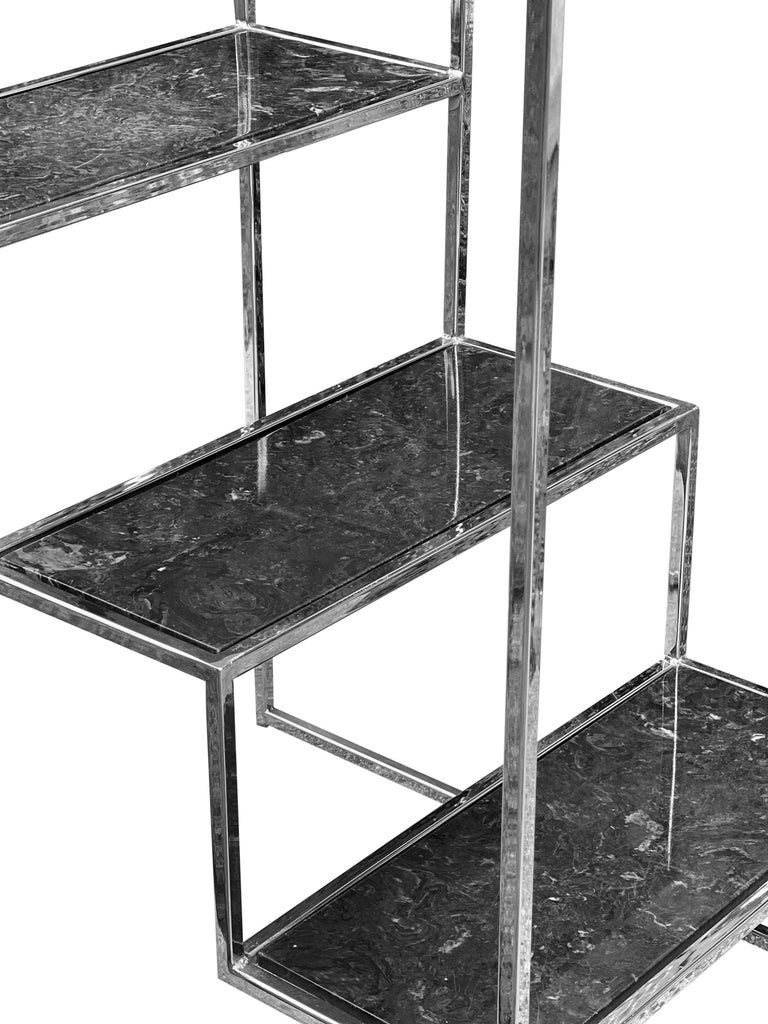 Custom Modern Chrome and Marble Library Ladder in the Style of Willy ...