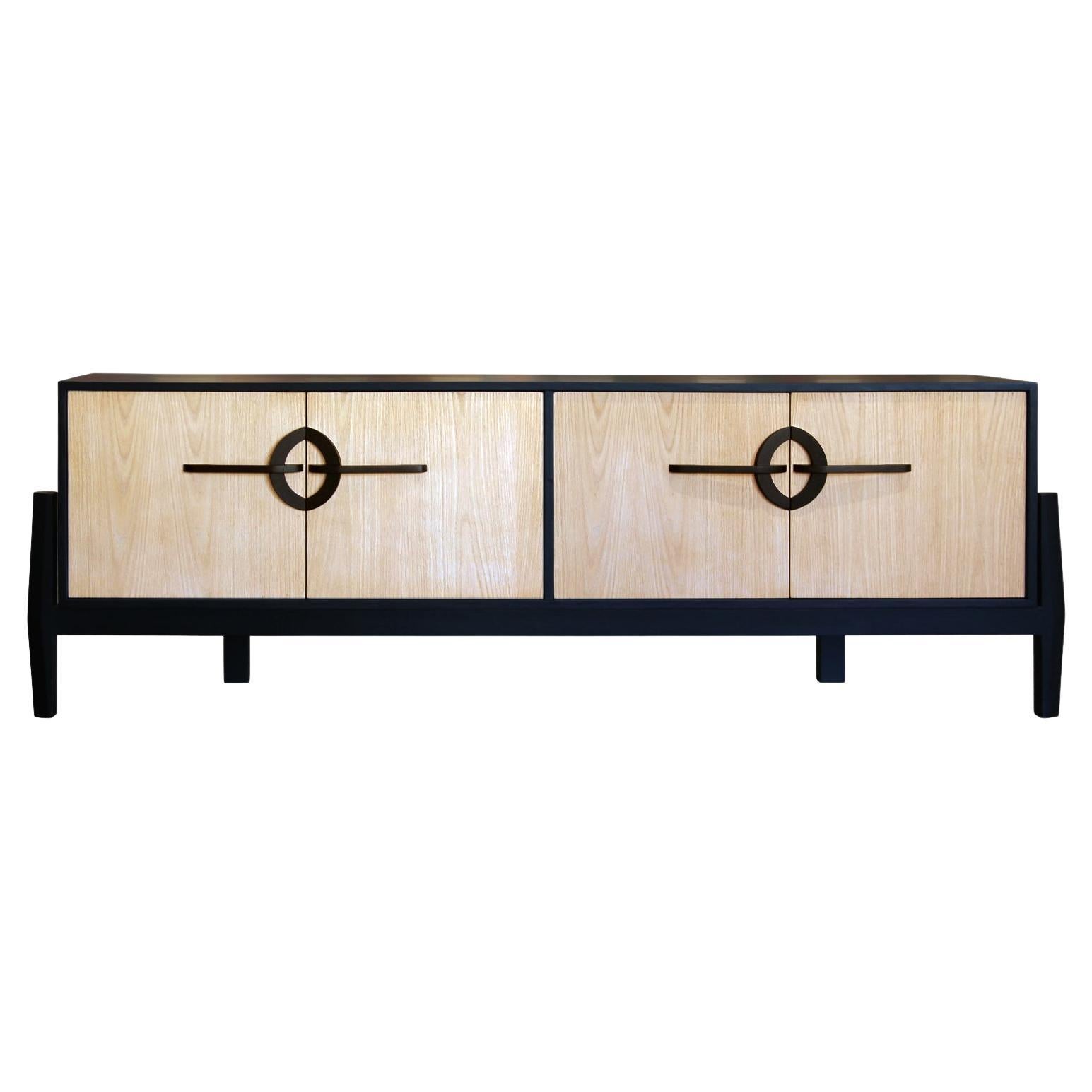 French Blue Grey Sideboard with Brass Hardware at 1stDibs