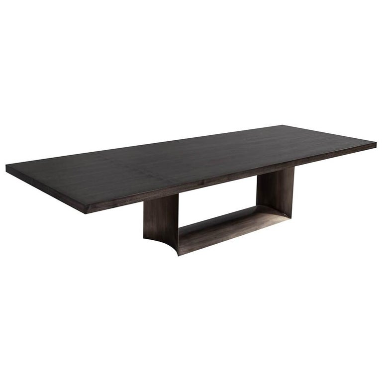 Custom Modern Dining Table with Metal Base at 1stDibs