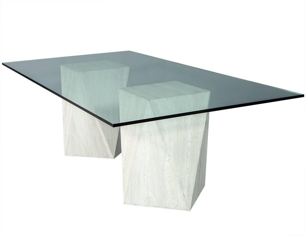 Custom Modern Geometric Pedestals Glass Top Dining Table by Carrocel at ...