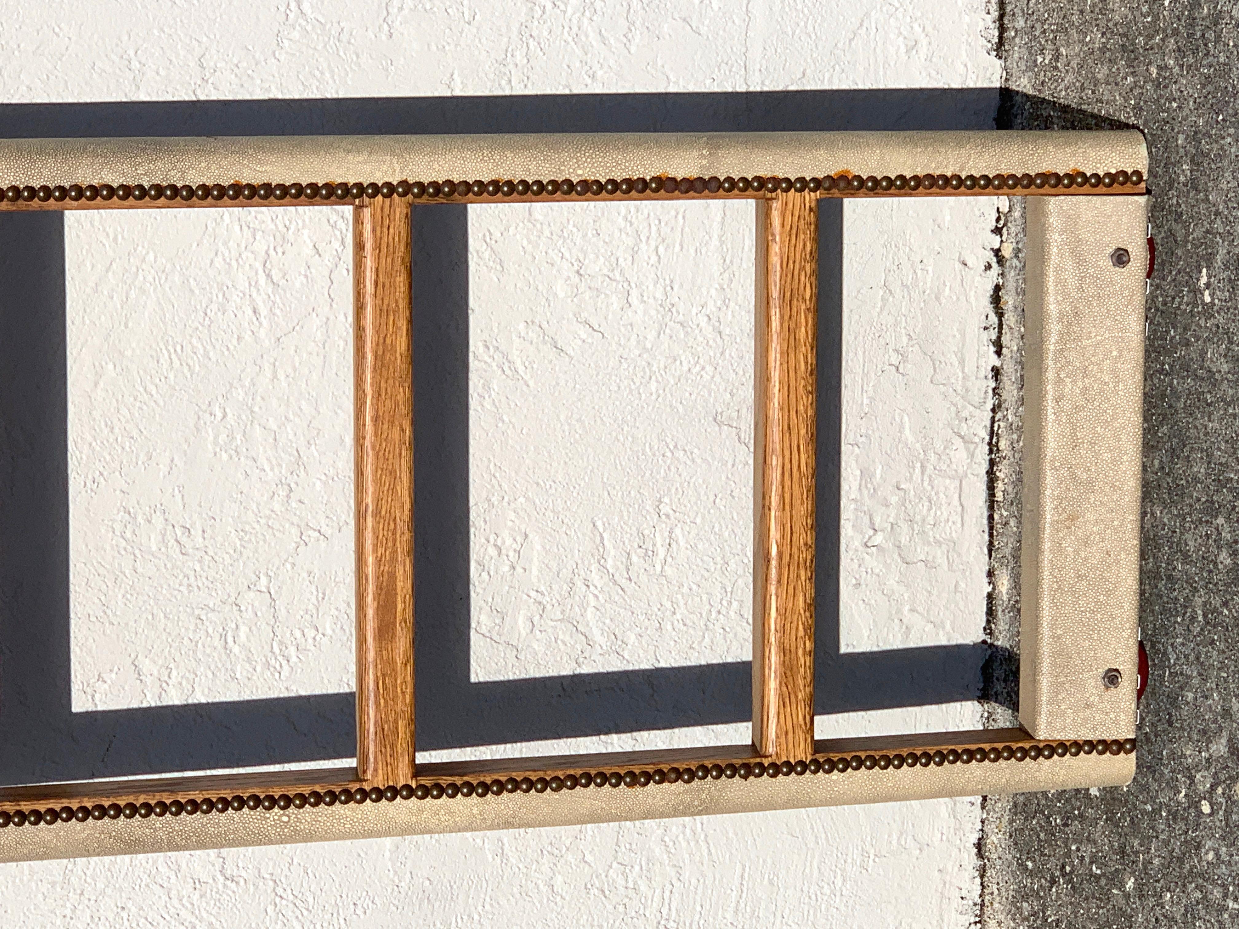 Custom Modern Library Ladder in Shagreen, Brass and Oak For Sale at ...