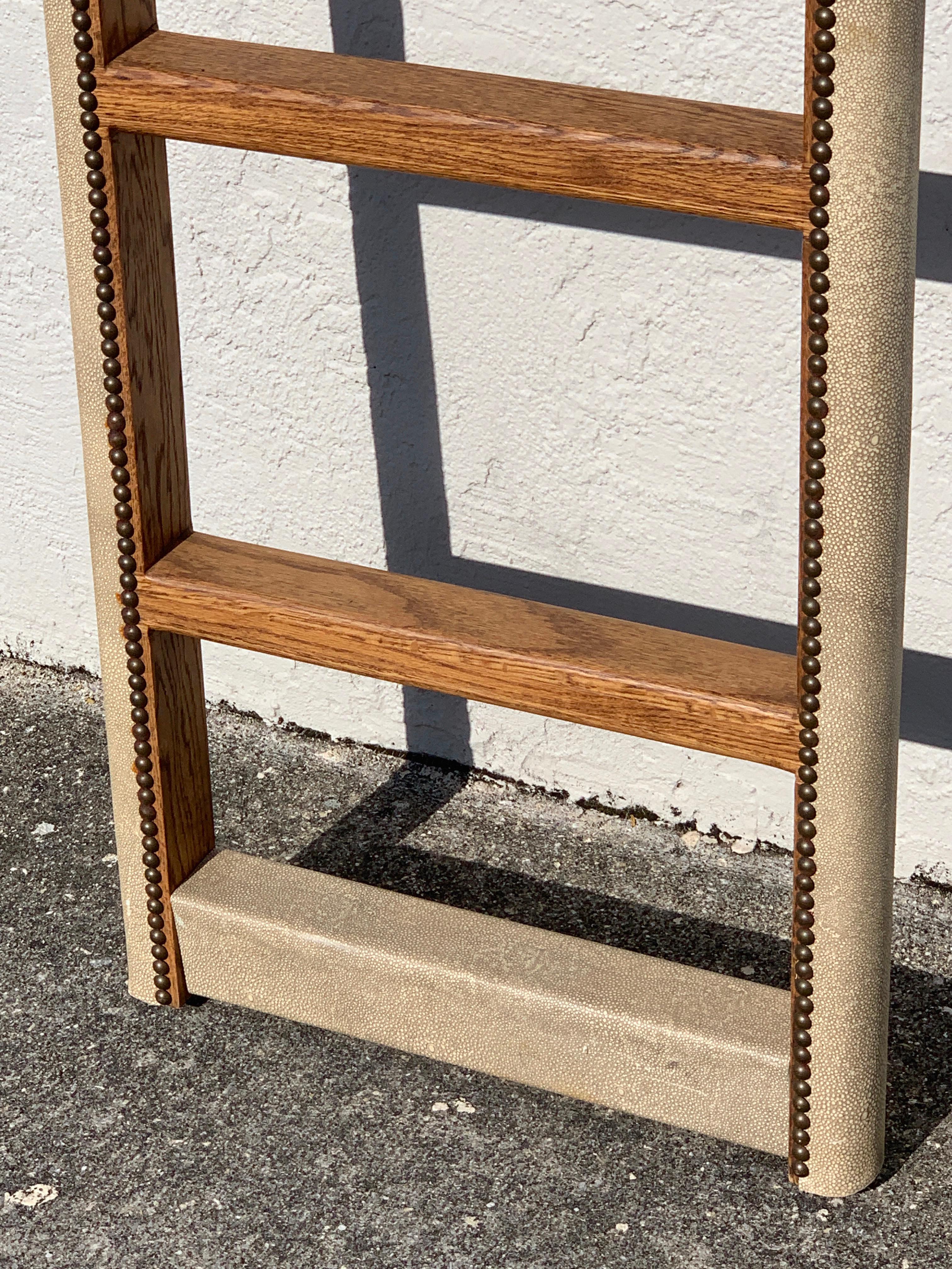 Custom Modern Library Ladder in Shagreen, Brass and Oak For Sale at ...