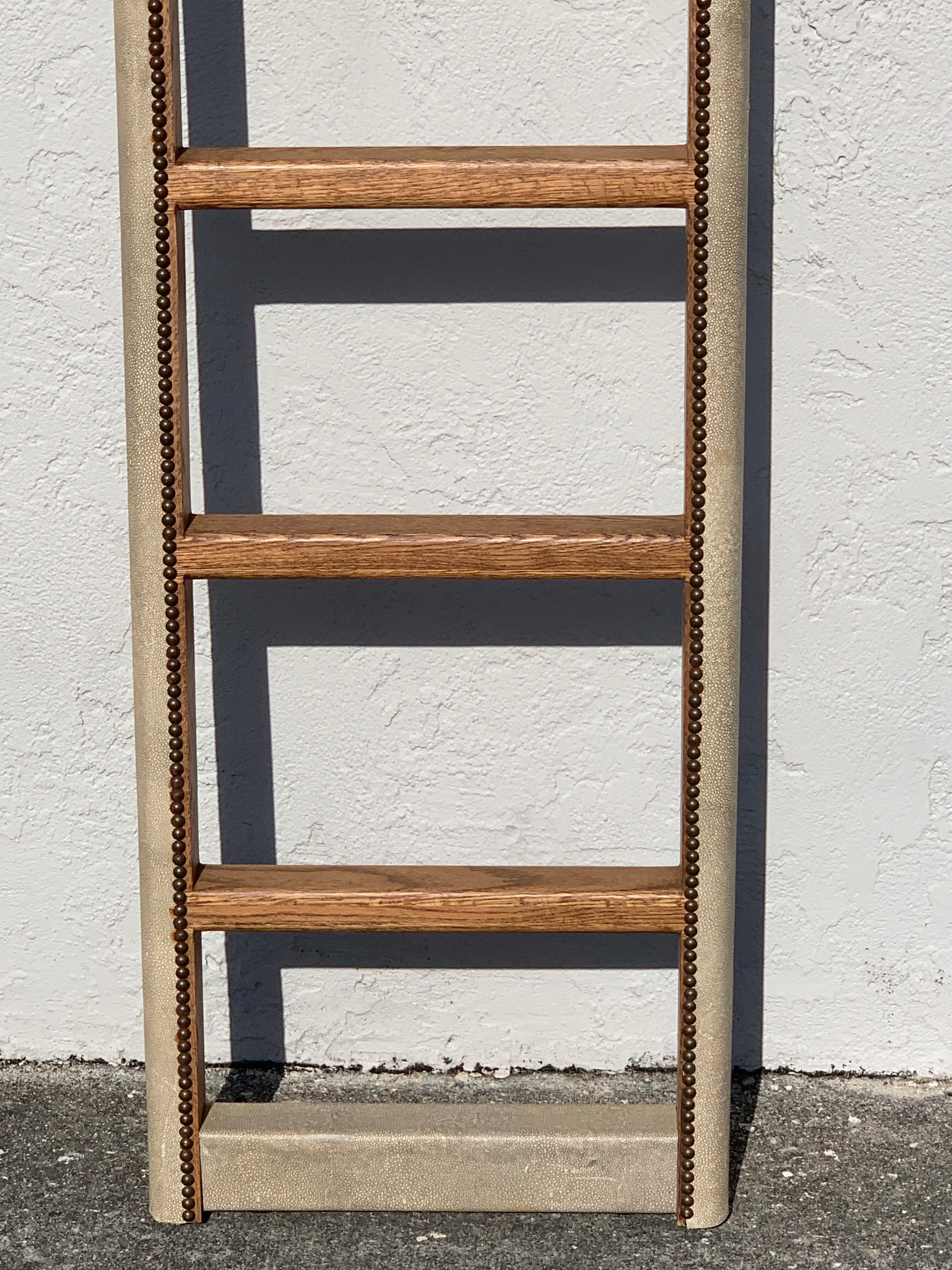 Custom Modern Library Ladder in Shagreen, Brass and Oak For Sale at ...