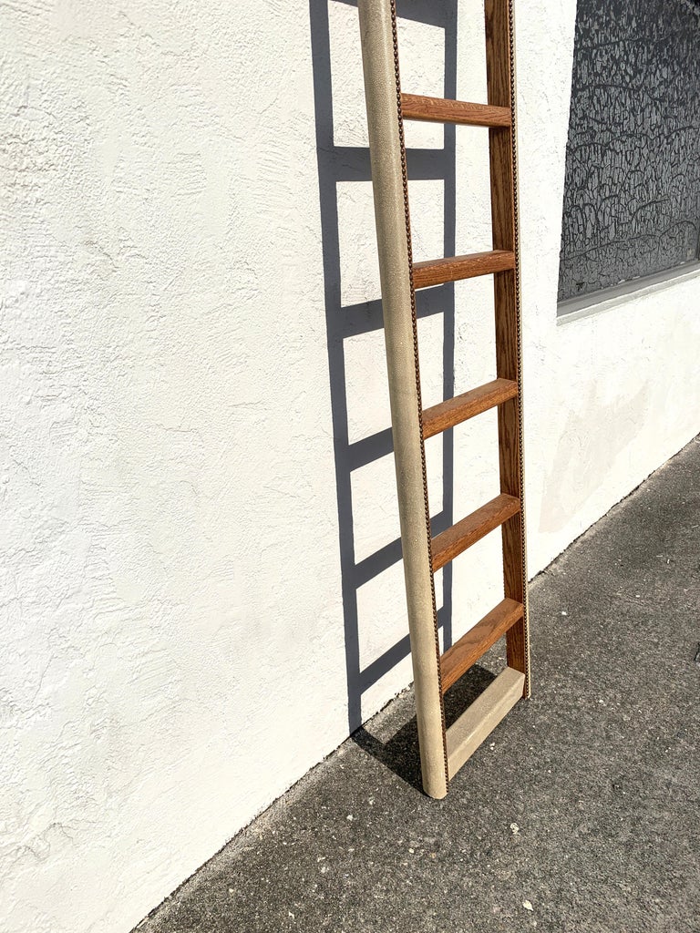 Custom Modern Library Ladder in Shagreen, Brass and Oak For Sale at 1stDibs
