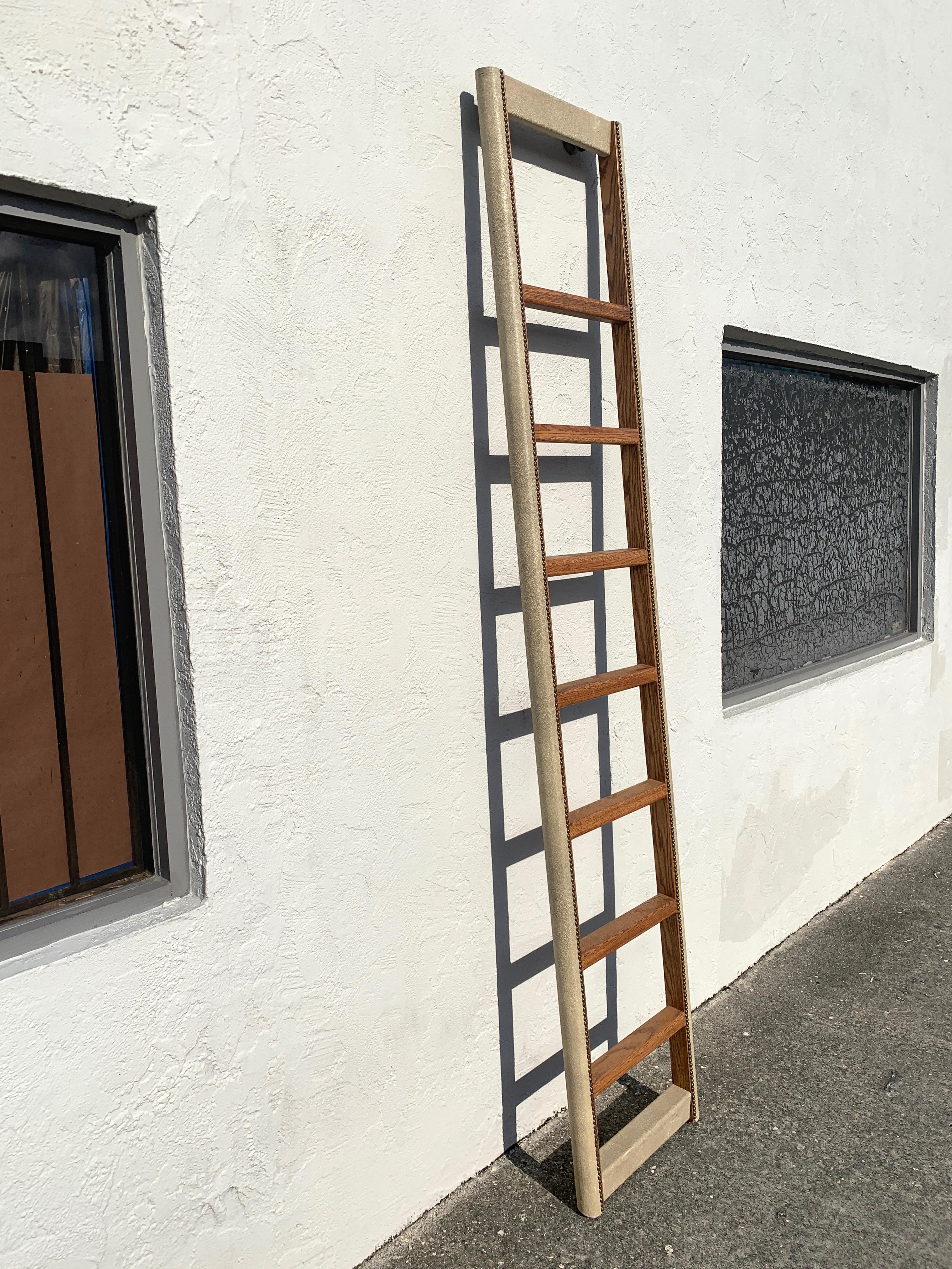 Custom Modern Library Ladder in Shagreen, Brass and Oak For Sale at ...