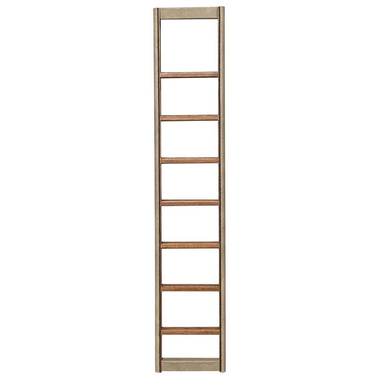 Custom Modern Library Ladder in Shagreen, Brass and Oak For Sale at 1stDibs