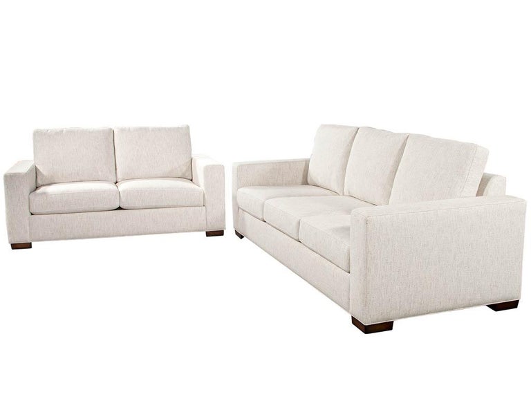 Custom Modern Living Room Sofa Set in Designer Cream Fabric For Sale at ...