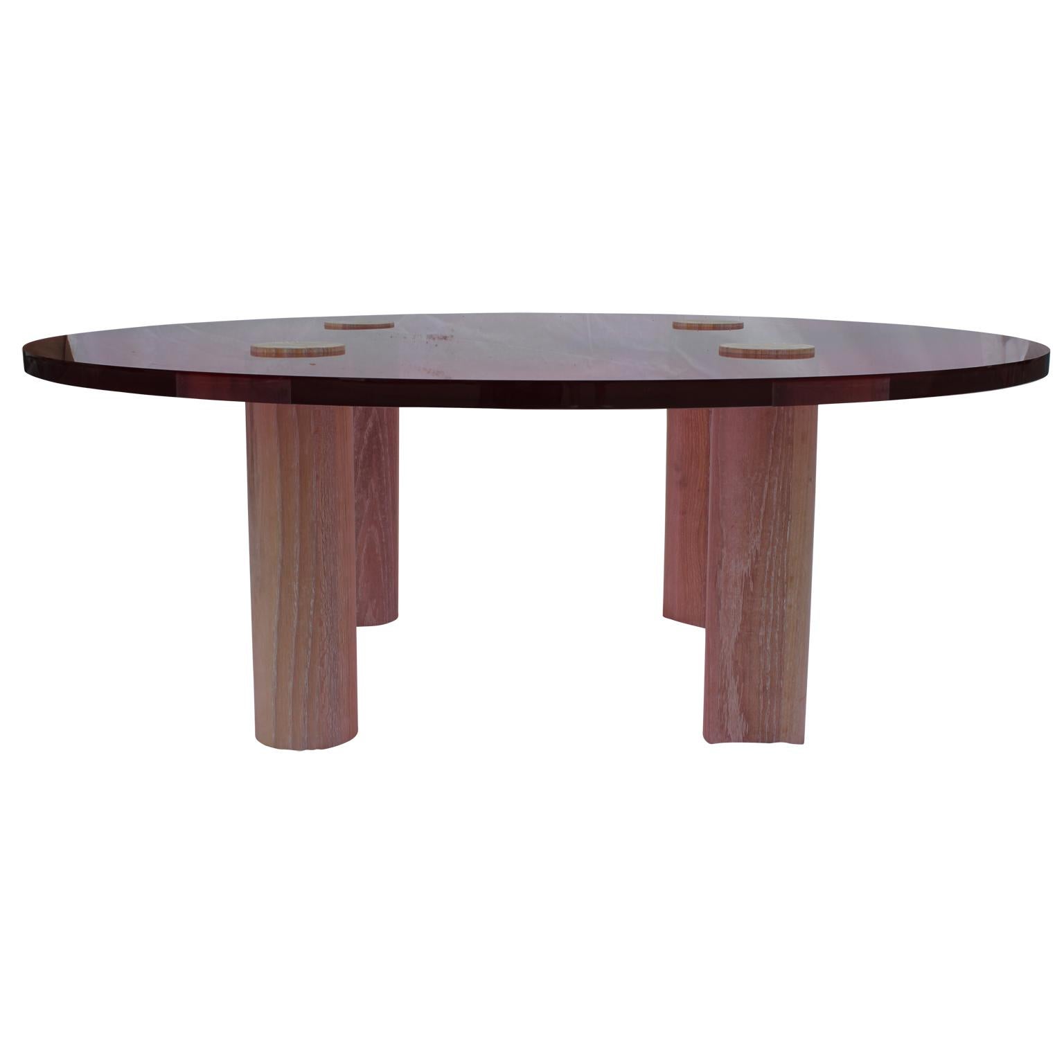 Custom Modern Pop Pink Lucite Round Coffee Table With White Oak Legs at ...