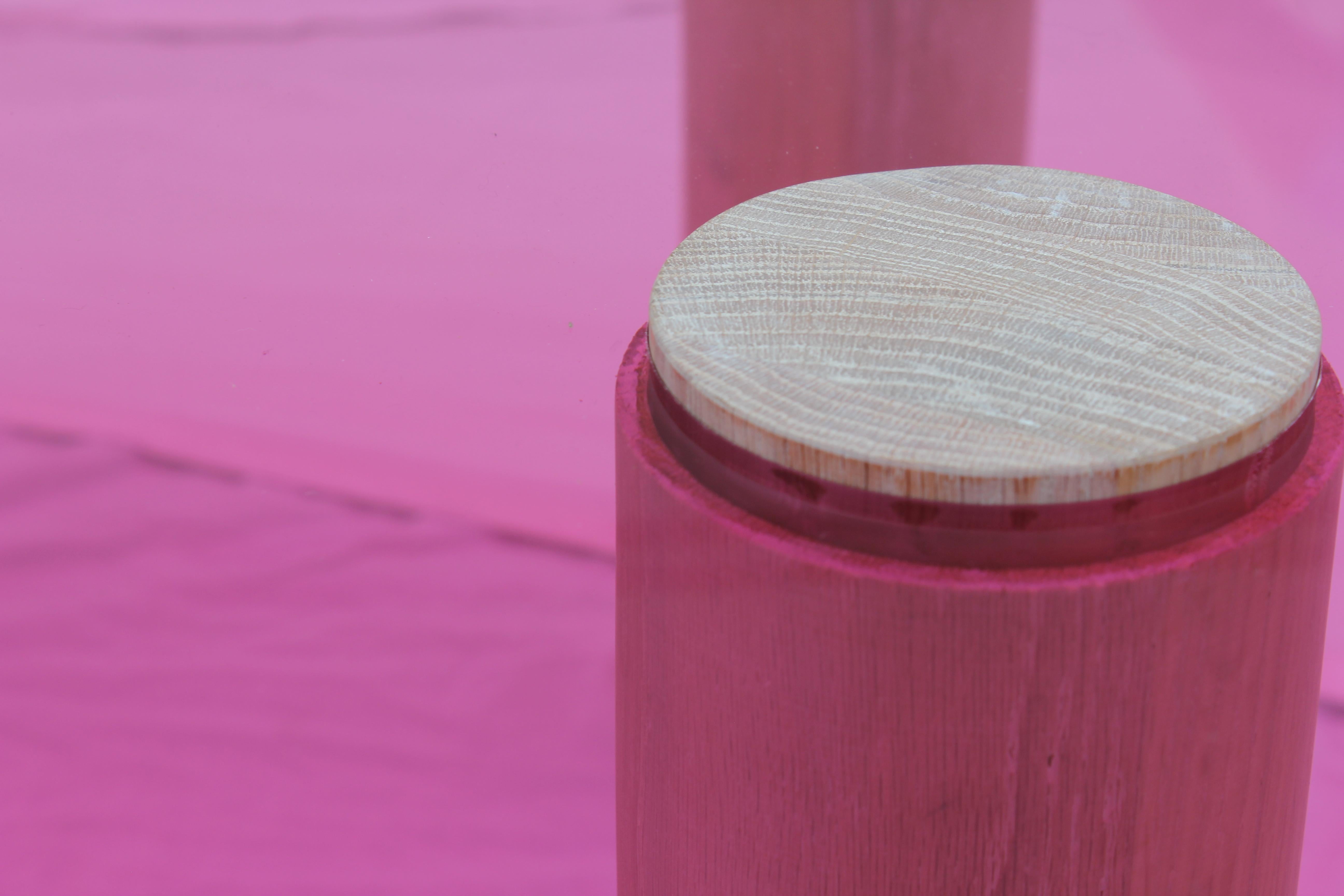Custom Modern Pop Pink Lucite Round Coffee Table With White Oak Legs at ...