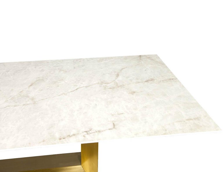 Custom Modern Porcelain Dining Table with Crystal Ice Top and Brass ...