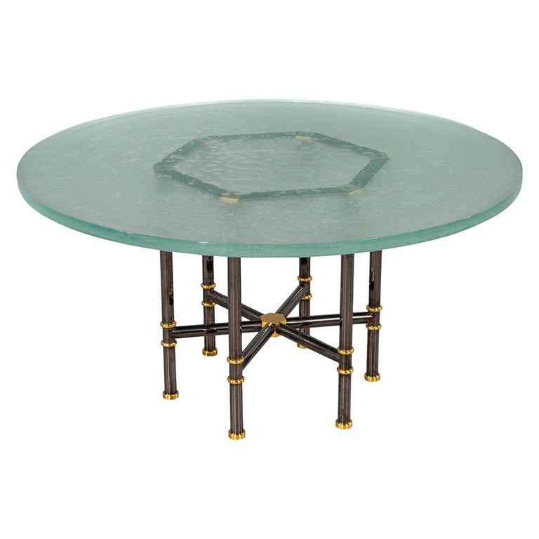 Custom Modern Round Glass Top Dining Table at 1stDibs