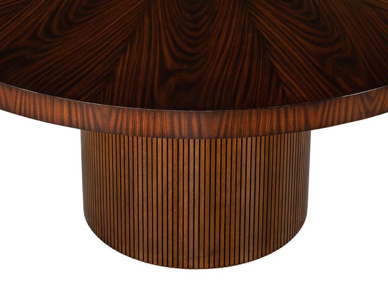 Custom Modern Round Walnut Dining Table in Sunburst Pattern at 1stDibs