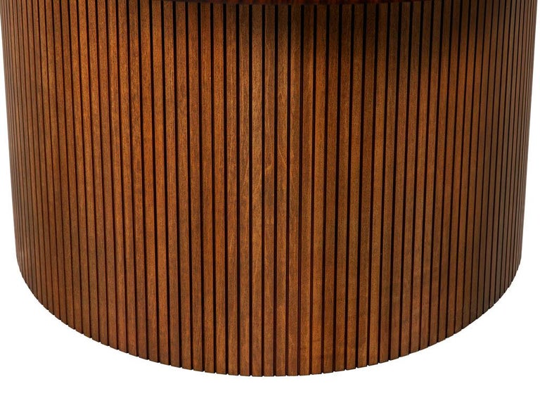 Custom Modern Round Walnut Dining Table in Sunburst Pattern at 1stDibs