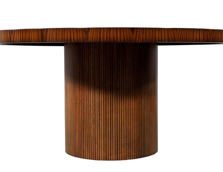 Custom Modern Round Walnut Dining Table in Sunburst Pattern at 1stDibs