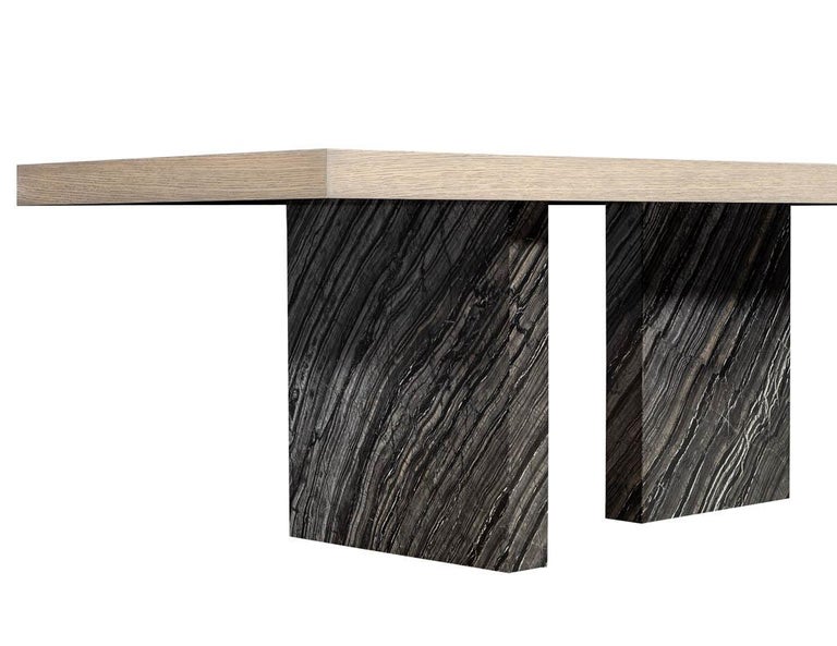 Custom Modern Style Oak and Marble Pedestal Base Dining Table Desk at ...