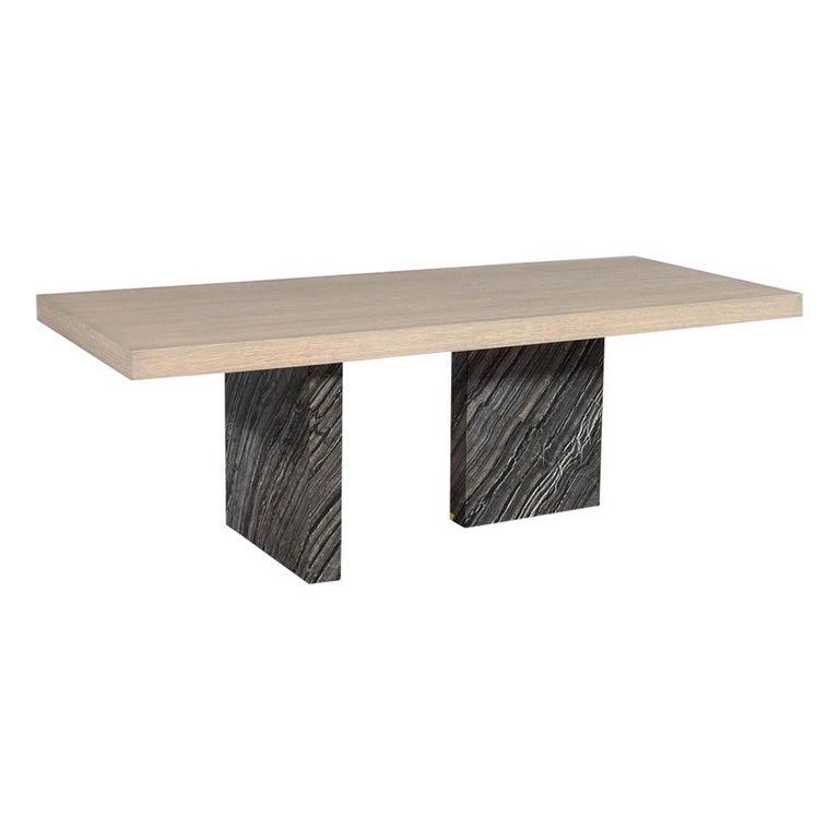 Custom Modern Style Oak and Marble Pedestal Base Dining Table Desk at ...