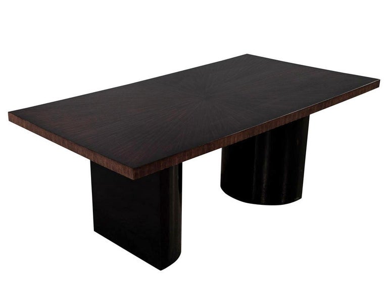 Custom Modern Walnut Starburst Dining Table with Black Curved Pedestals ...