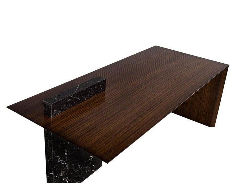 Custom Modern Waterfall Desk with Marble Accent For Sale at 1stDibs