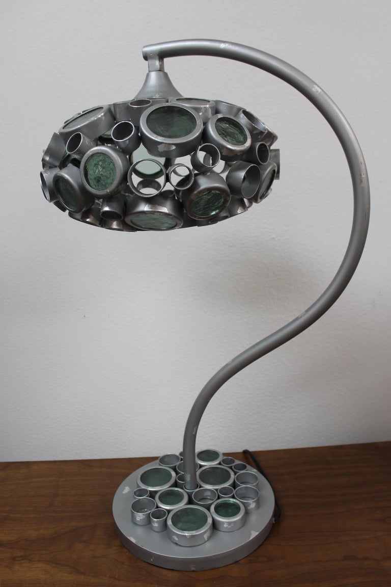 Custom Modernist Glass and Steel Lamp For Sale at 1stDibs
