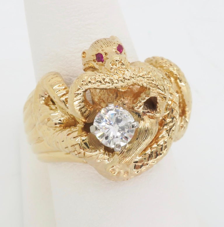 Custom Mongoose and Snake Ring Made with a Diamond and Rubies For Sale ...
