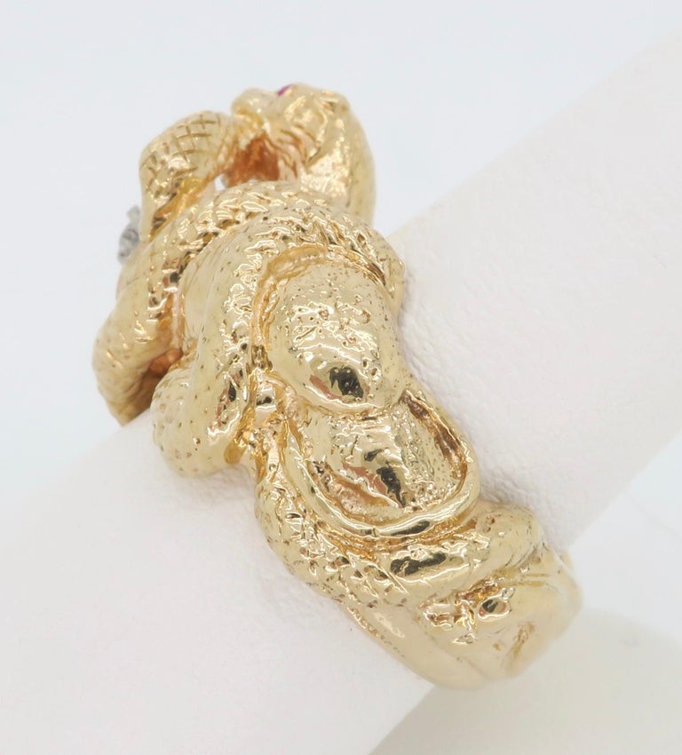 Custom Mongoose and Snake Ring Made with a Diamond and Rubies For Sale ...