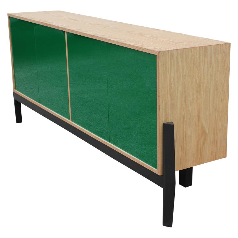 Custom Modern Sideboard or Credenza with Green Lucite Doors at 1stDibs