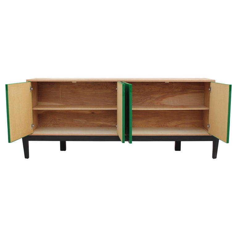Custom Modern Sideboard or Credenza with Green Lucite Doors at 1stDibs