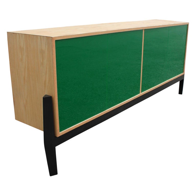 Custom Modern Sideboard or Credenza with Green Lucite Doors at 1stDibs