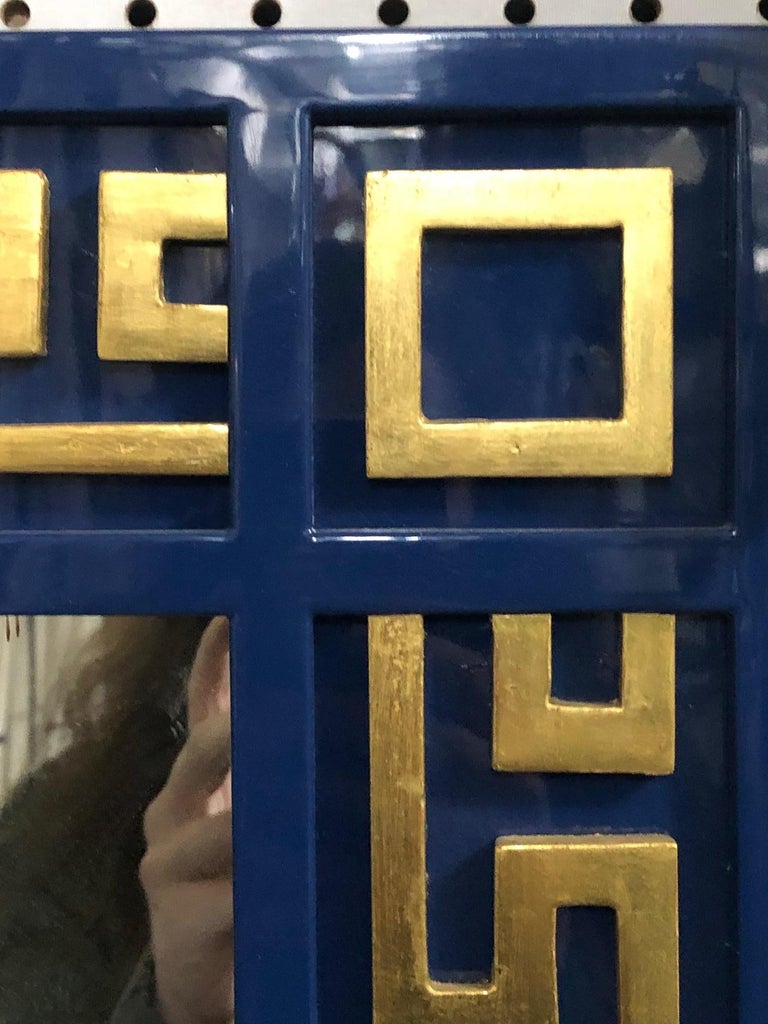 2 Customizable Modern Blue Lacquer Greek Key Design Wall Mirrors For ...