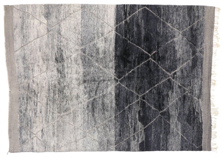 Custom New Grey Moroccan Style Rug with Modern Bauhaus Design at 1stDibs
