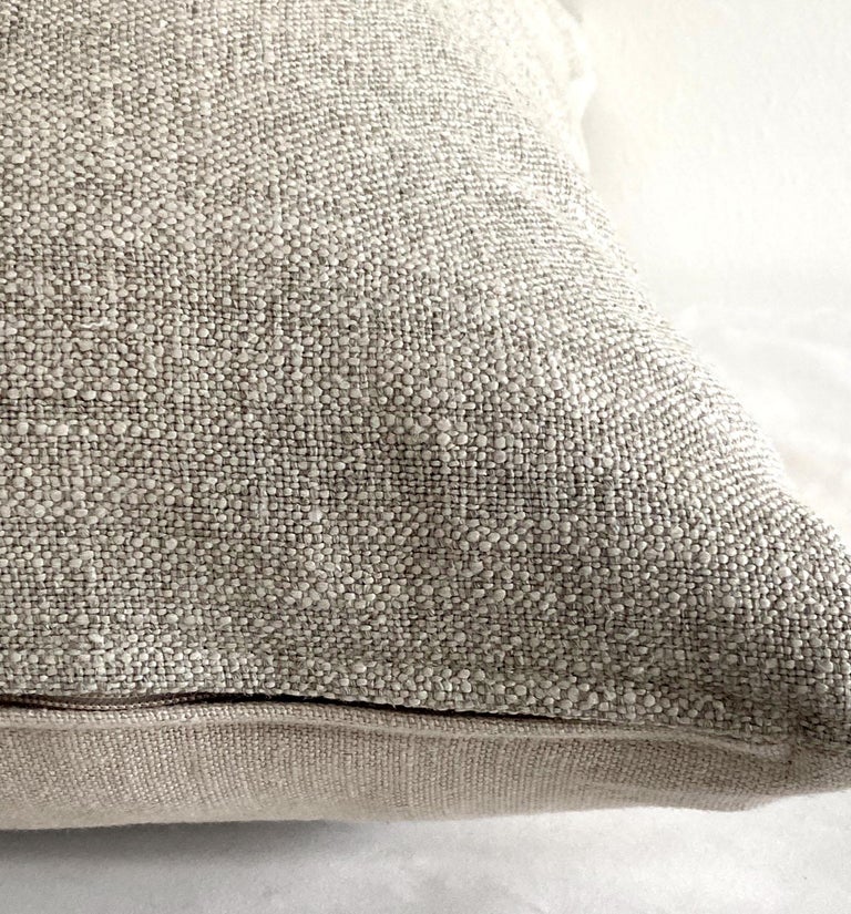 Custom Nubby Gray Linen Accent Pillow with Down Feather Insert For Sale ...