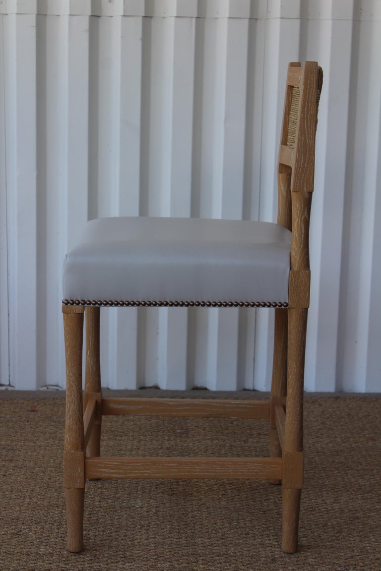 Custom Oak and Rush Counter Height Bar Stool, Four Available at 1stDibs
