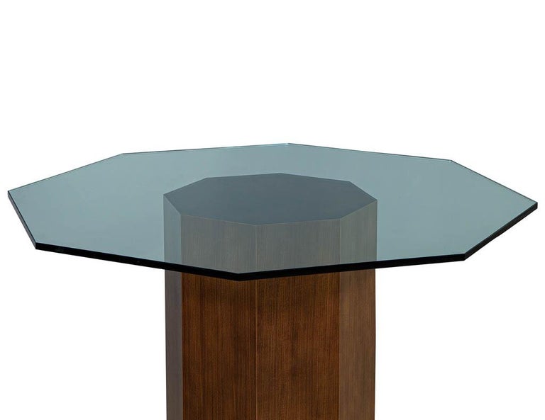Custom Octagon Glass Top Walnut Table by Carrocel at 1stDibs